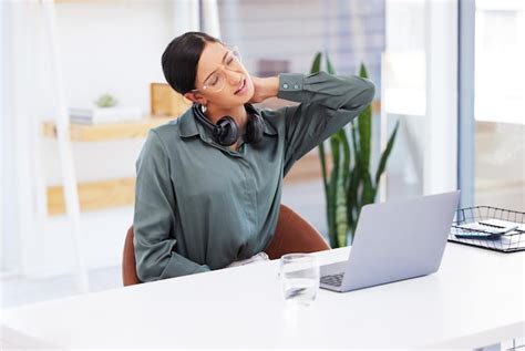Premium Photo Business Woman Or Neck Pain With Stress Call Center Or