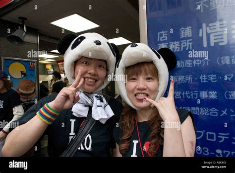 Japanese Girls Pose In The Harajuku District Of Tokyo In Japan Stock