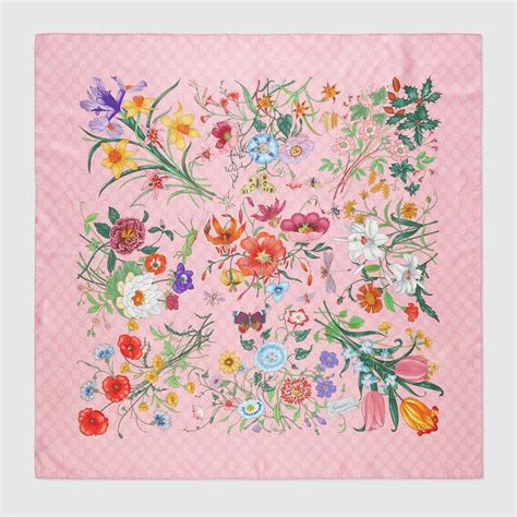 Gucci Flora Print Silk Twill Scarf Silk Pink Editorialist