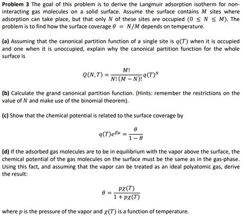 Problem 3 Deriving The Langmuir Adsorption Isotherm The Goal Of This