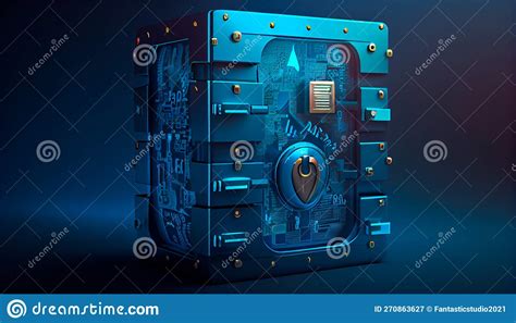Cyber Security Concept And Digital Data Protection With A Locker In A Blue Background