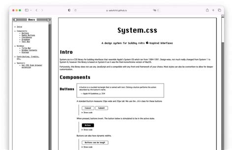 Appleのsystem 6のuiをcssで再現できる「system Css」が公開。