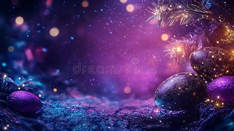 Magical Easter Night With Sparkling Eggs And Twinkle Lights Stock