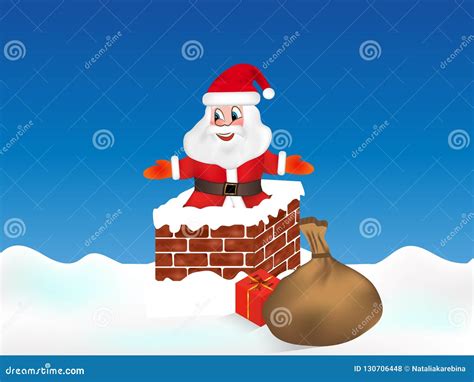 Happy Santa Claus In The Chimney Christmas Vector Stock Vector