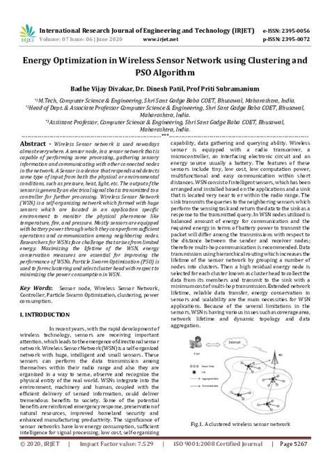 Pdf Irjet Energy Optimization In Wireless Sensor Network Using Clustering And Pso Algorithm