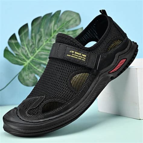 Сандалии Мужской черный размер 38 Breathable Без каблука Бантики G Лето Липучки Автоспорт Бег