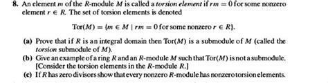 solved an element m of the r module m is called a torsion