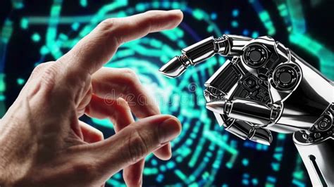 Human And Robot Hands Interacting On Digital Background Stock Video Video Of Android