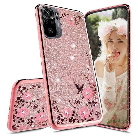 Kc Back Cover For Mi Redmi Note Mi Redmi Note S Bling Glitter Auora Flowers In Soft