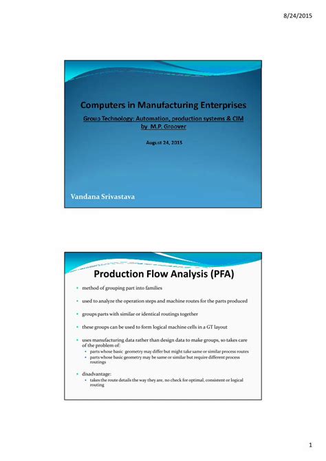 Pdf Production Flow Analysis Pfa Computers In Cime Mel423