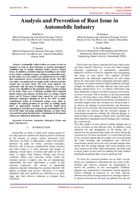 Pdf Analysis And Prevention Of Rust Issue In Automobile Industry