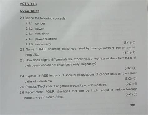 activity 2question 22 1 define the following concepts 2 1 1 gender2 1