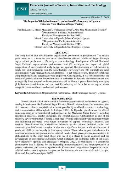 Pdf The Impact Of Globalization On Organizational Performance In