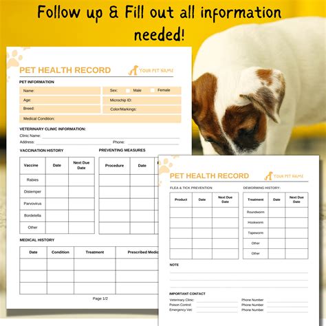 Pet Health Record Printable For New Puppy Dog Or Cat Pdf Editable