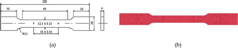 A Dimension Of The Tensile Test Specimen [17] B Finite Element Of