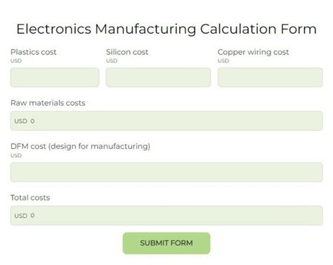 Electronics Manufacturing Calculation Form Template
