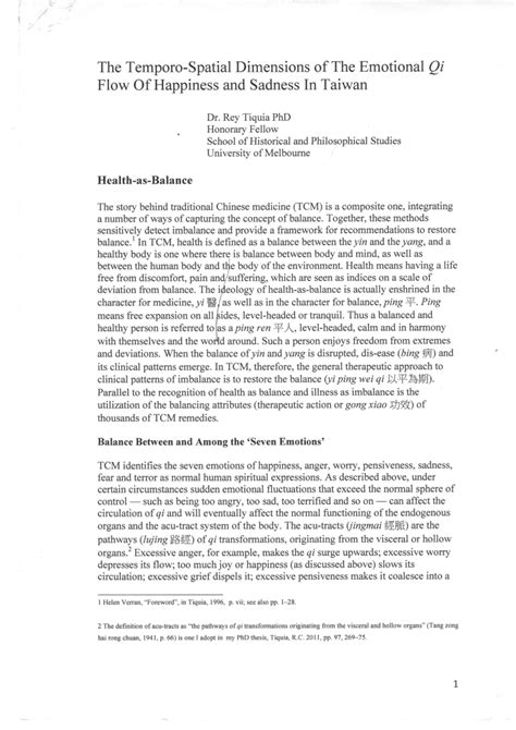 Pdf The Temporo Spatial Dimensions Of The Emotional Qi Flow Of