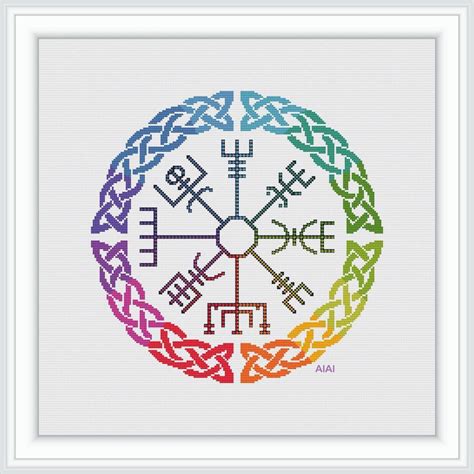 Cross Stitch Pattern Runic Compass Vegvisir Celtic Knot Rainbow Ancient