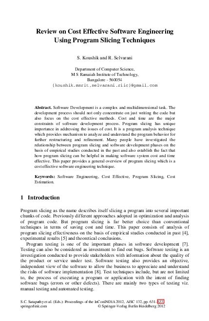 Pdf Review On Cost Effective Software Engineering Using Program