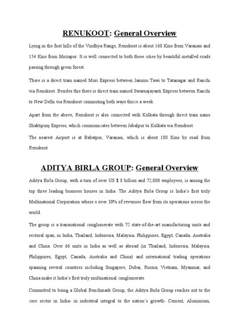 Renukoot General Overview Pdf Exports Marketing