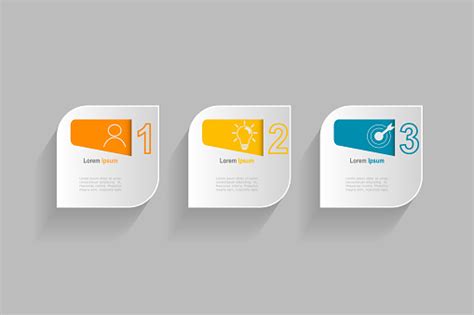 인포그래픽 요소 템플릿 3단계 비즈니스 컨셉 워크플로우 레이아웃 다이어그램 연간 보고서 웹 디자인을 위한 회색 사각형 모양 디자인 크리에이 티브 배너 레이블 벡터 개념에