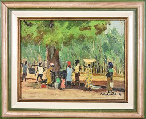 Eugène Malonga 1930 2005 Jour De Marché 1967 Huile Sur Toile