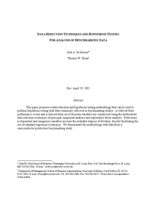 Data Reduction Techniques And Hypothesis Testing For Analysis Of Benchmarking Data Pdf