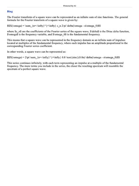 Fourier Transform Of Square Pdf