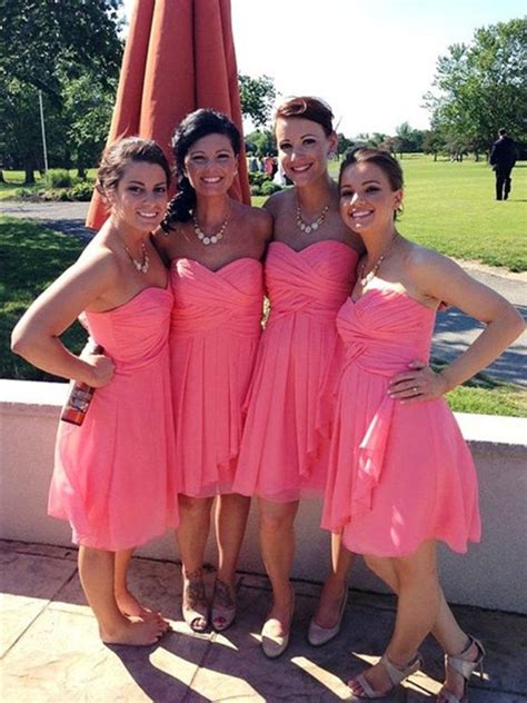 Sweetheart Neck Coral Prom Dresses Coral Bridesmaid Dresses Coral Gr