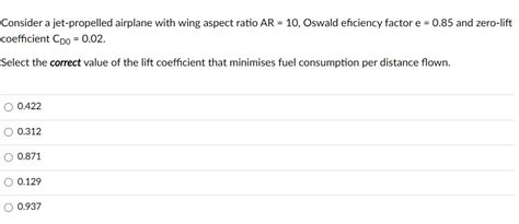 Solved Consider A Jet Propelled Airplane With Wing Aspect Ratio Ar