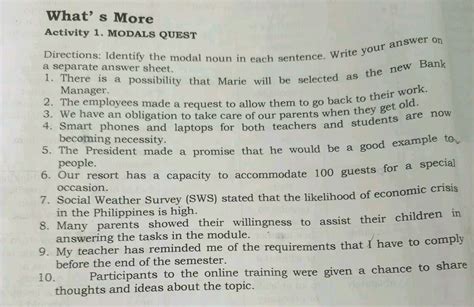 Whats More Activity 1 MODALS QUEST Directions StudyX