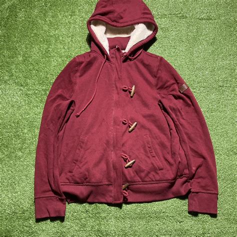 Y2k Hollister Jacket With Wooden Clasps Y2k Red Depop