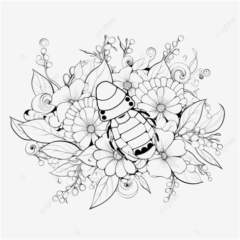 꽃다발 위에 앉아있는 무당벌레와 개미 색칠하기 개요 민족 장식 꽃 색칠 Png 일러스트 및 이미지 에 대한 무료 다운로드 Pngtree