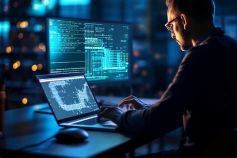 Programmer Working On Their Professional Development Types On A Laptop