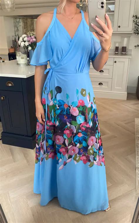 Blue Floral Maxi Wrap Dress Liquorish Silkfred Us