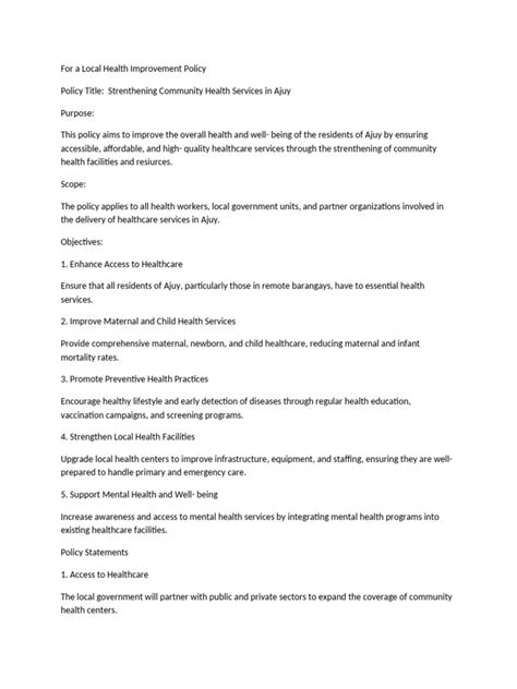 Local Health Proposal Wps Office Pdf Maternal Health Preventive