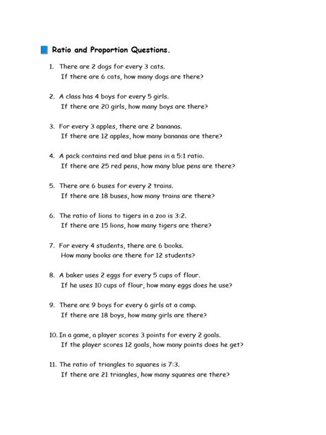 Ratio And Proportion Practice Questions Pdf