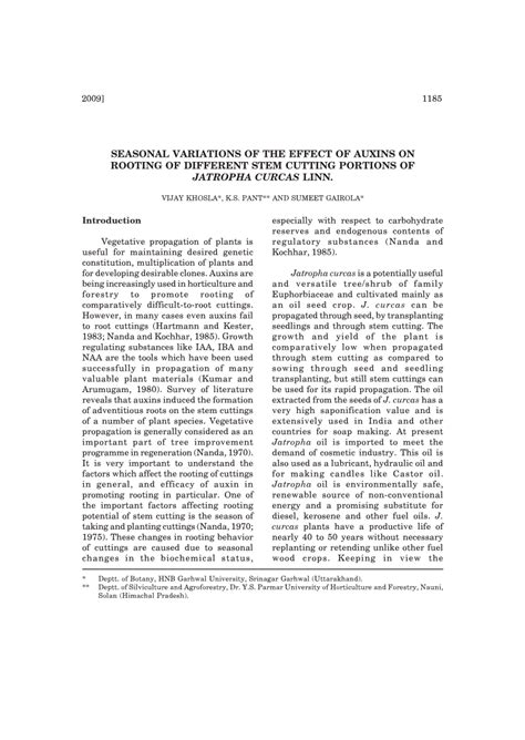 Pdf Seasonal Variations Of The Effect Of Auxins On Rooting Of