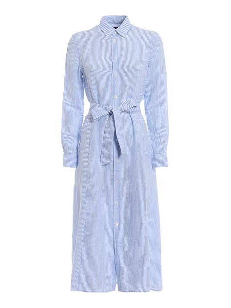 Polo Ralph Lauren Striped Linen Belted Shirt Dress Maxi Dresses