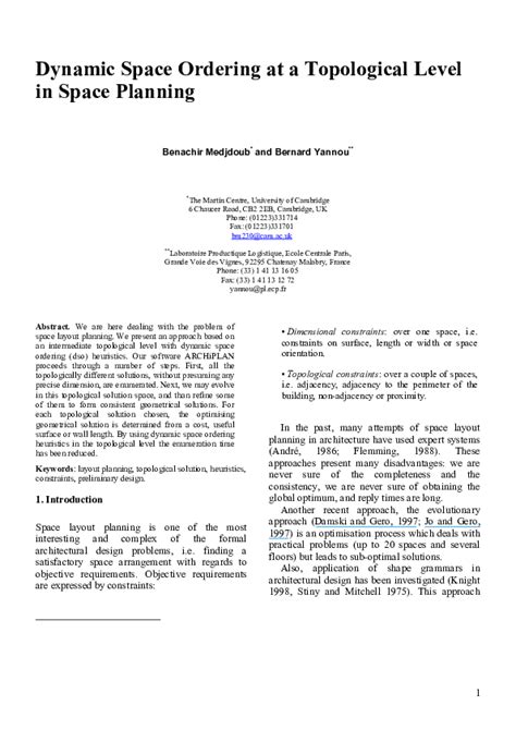 Pdf Dynamic Space Ordering At A Topological Level In Space Planning