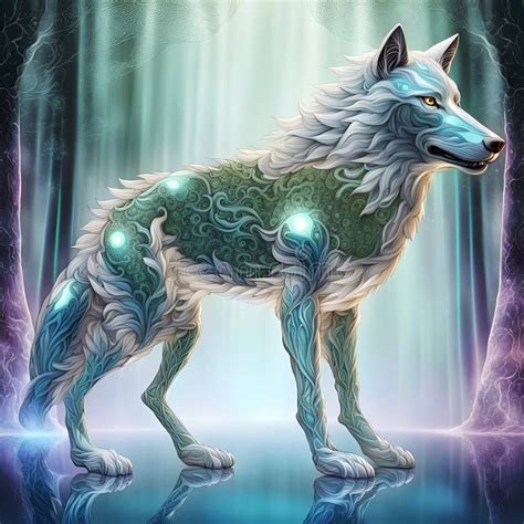 An Unrealistic Four Legged Wolf Wearing Armor Of Stained Glass With