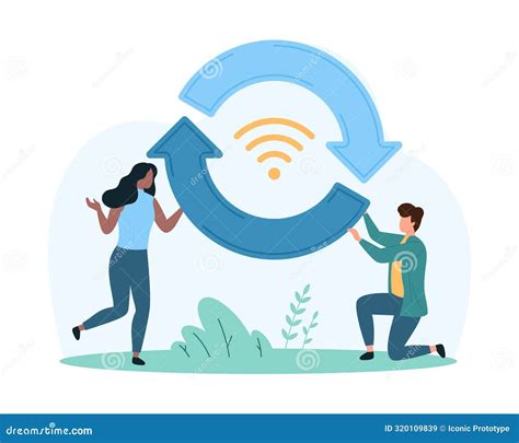 Refresh Synchronize Or Reset Internet Connection Tiny People Holding Two Circle Arrows Stock