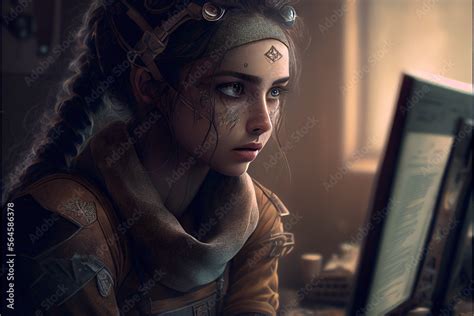 Program Development Concept Young Woman Working On Desktop Computer