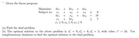 Solved Given The Linear Program A Find The Dual