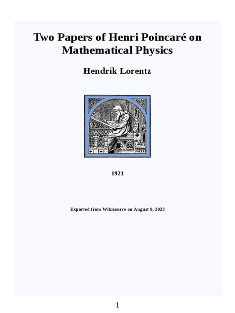 Translationtwopapersofhenripoincaréonmathematicalphysics Pdf