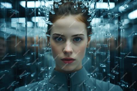 Premium Ai Image Face Detection Technology Concept Woman Face Illuminated Points With A