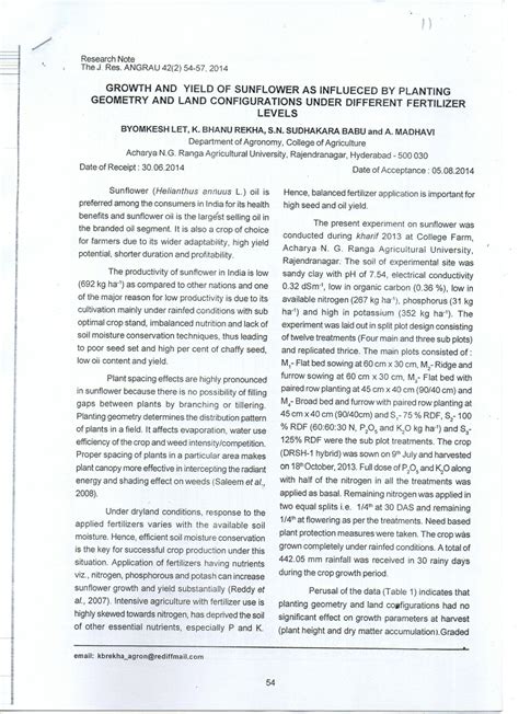 (PDF) Growth and yield of sunflower as influenced by planting geometry and land configurations ...