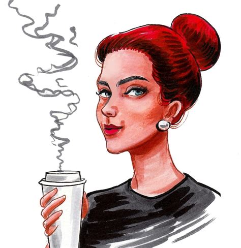 Premium Photo Pretty Girl Drinking A Cup Of Coffee Ink And