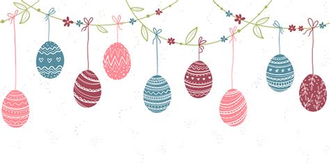귀여운 손으로 그린 매달려 부활절 달걀 수평 원활한 패턴 재미 화환 섬유 배너 배경 화면 부활절 카드 및 포장에 좋은 벡터 디자인 4월에 대한 스톡 벡터 아트 및 기타