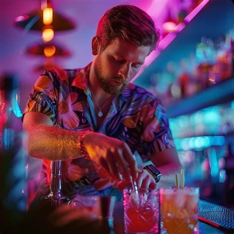 A Professional Mixologist Skillfully Mixing A Cocktail Premium Ai